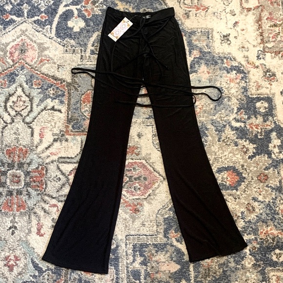 Boohoo | Pants & Jumpsuits | Nwt Boohoo Black Flared Tie Pants | Poshmark